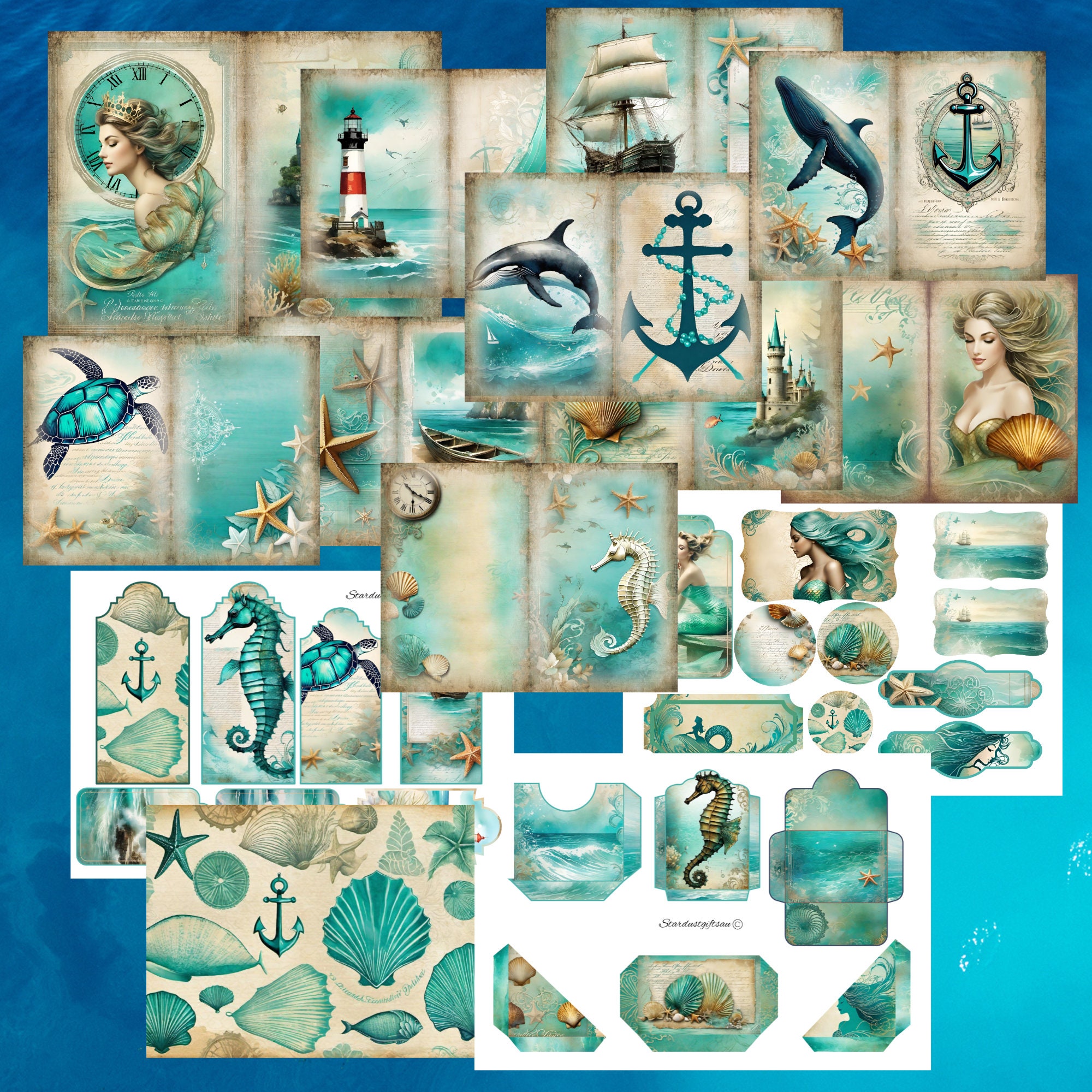 Beach Junk Journal Kit / Ocean Journal Papers / Sea Nautical Mermaid ...