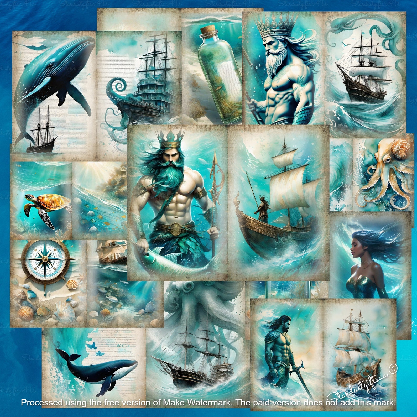 Ocean Junk Journal Paper/ Marine Journal Papers / Sea Nautical Mermaid ...