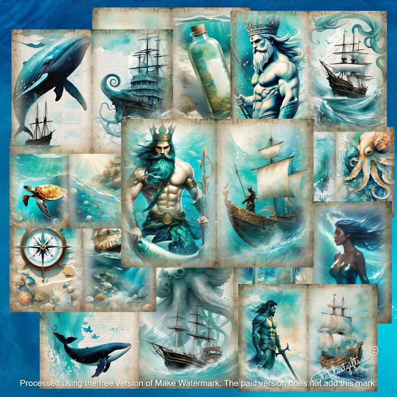 Ocean Junk Journal Paper/ Marine Journal Papers / Sea Nautical Mermaid ...
