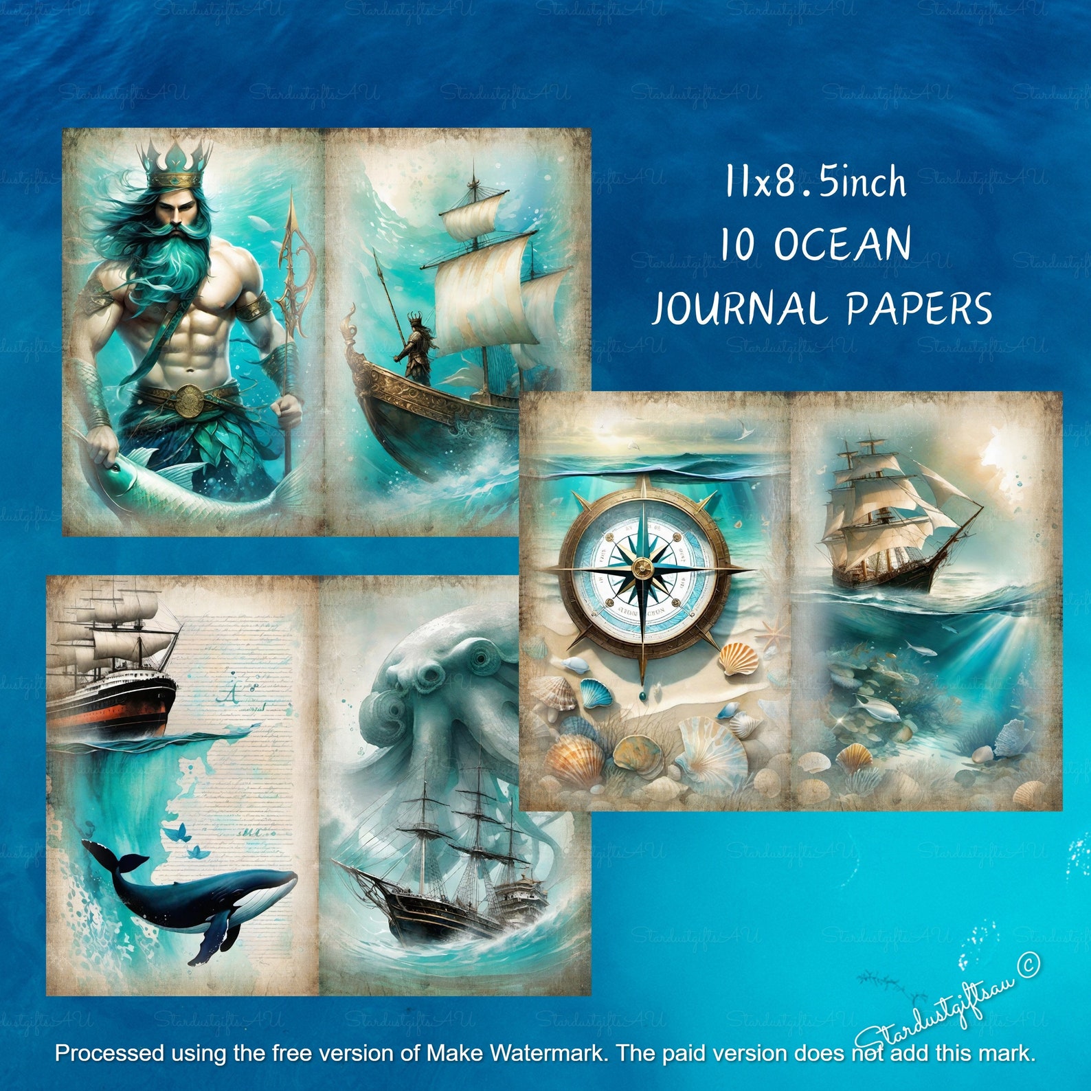 Ocean Junk Journal Paper/ Marine Journal Papers / Sea Nautical Mermaid ...