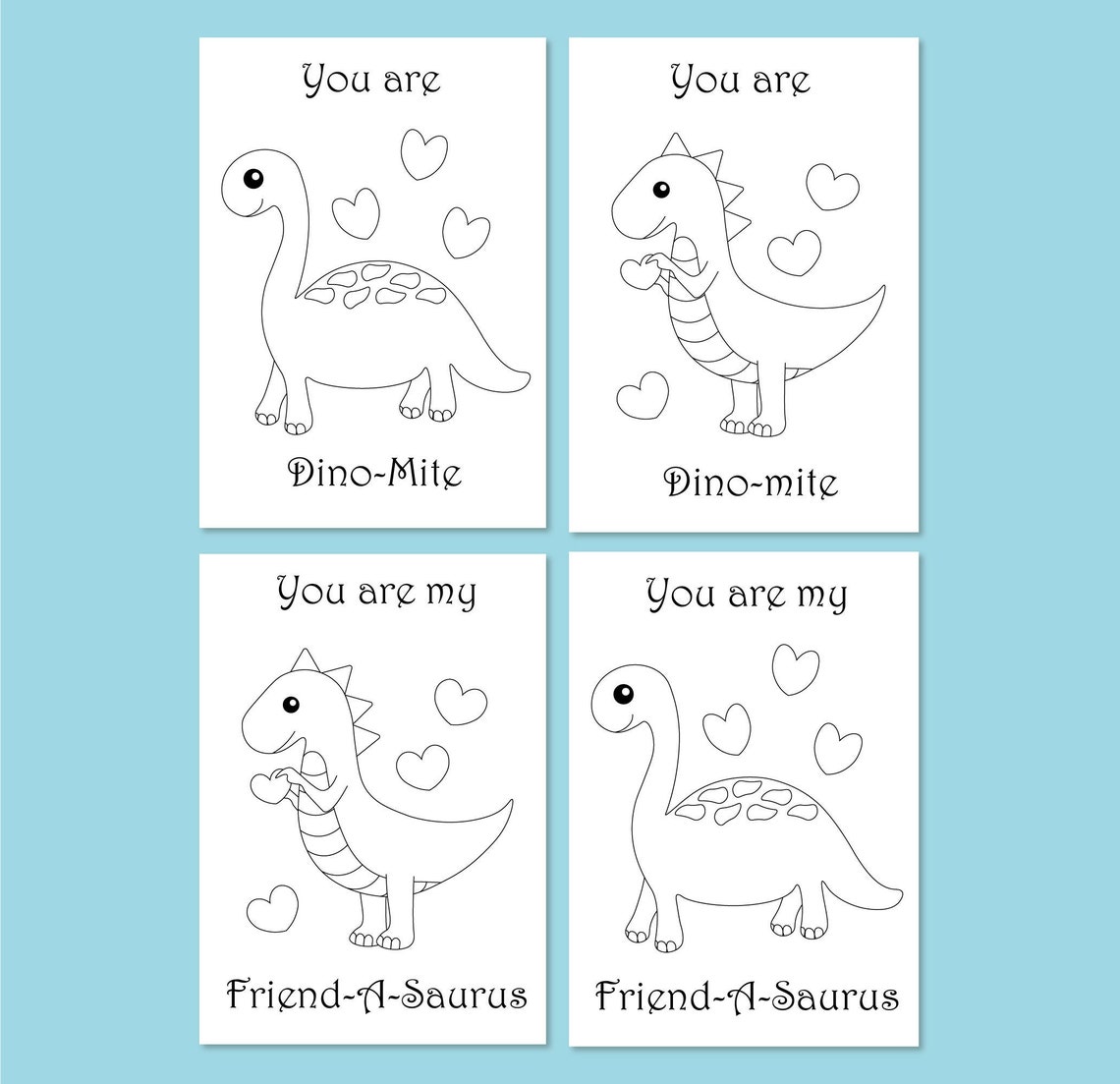 Dinomite/friendasaurus Dinosaur Coloring Valentine's Cards | Etsy