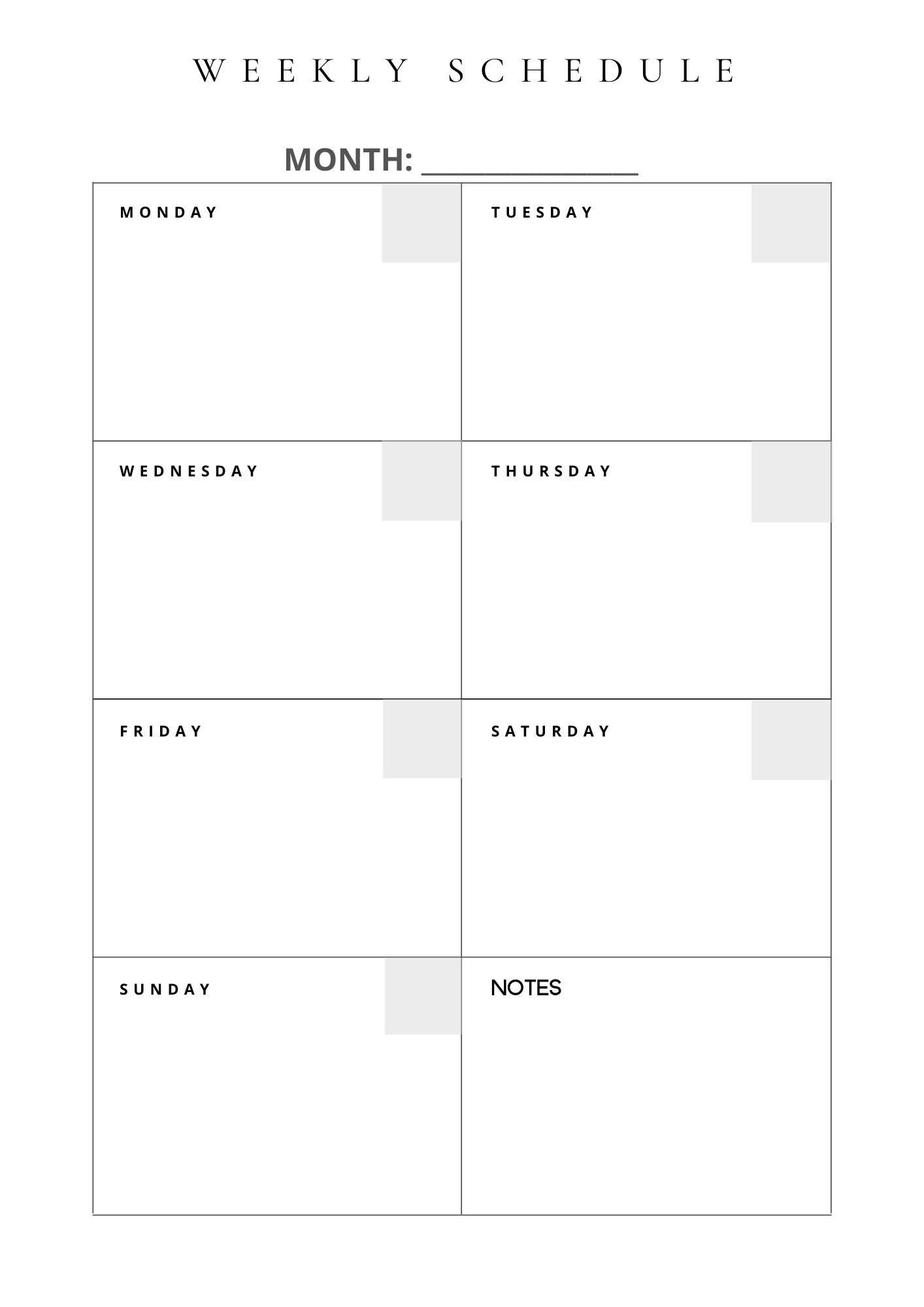 Simple Weekly Schedule - Etsy