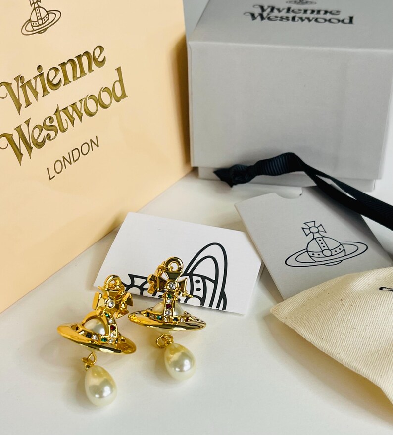 Vivienne Westwood Pearl Orb Drop Earrings Gold - Etsy