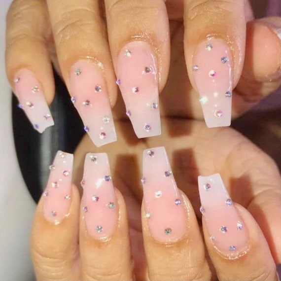 Pink Acrylic Nails With Rhinestones