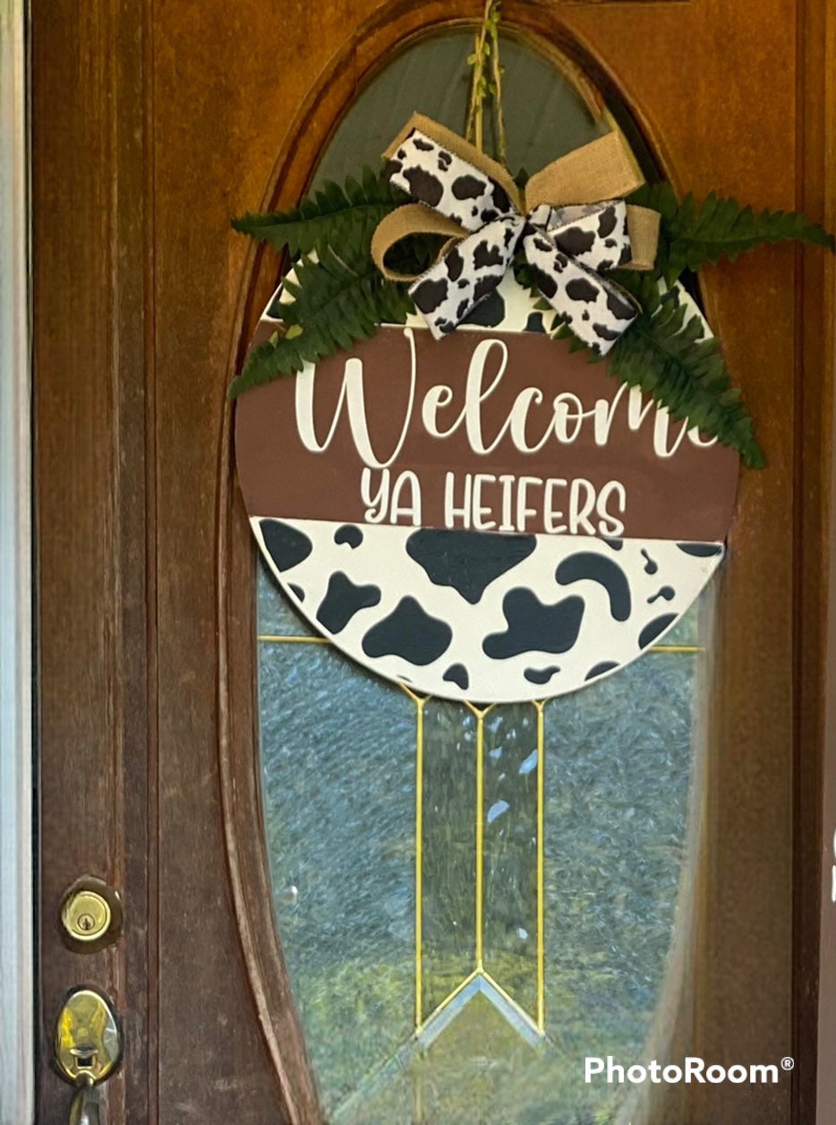 Wooden Door Hanger Cow Print Door Hanger Front Porch Decor. - Etsy