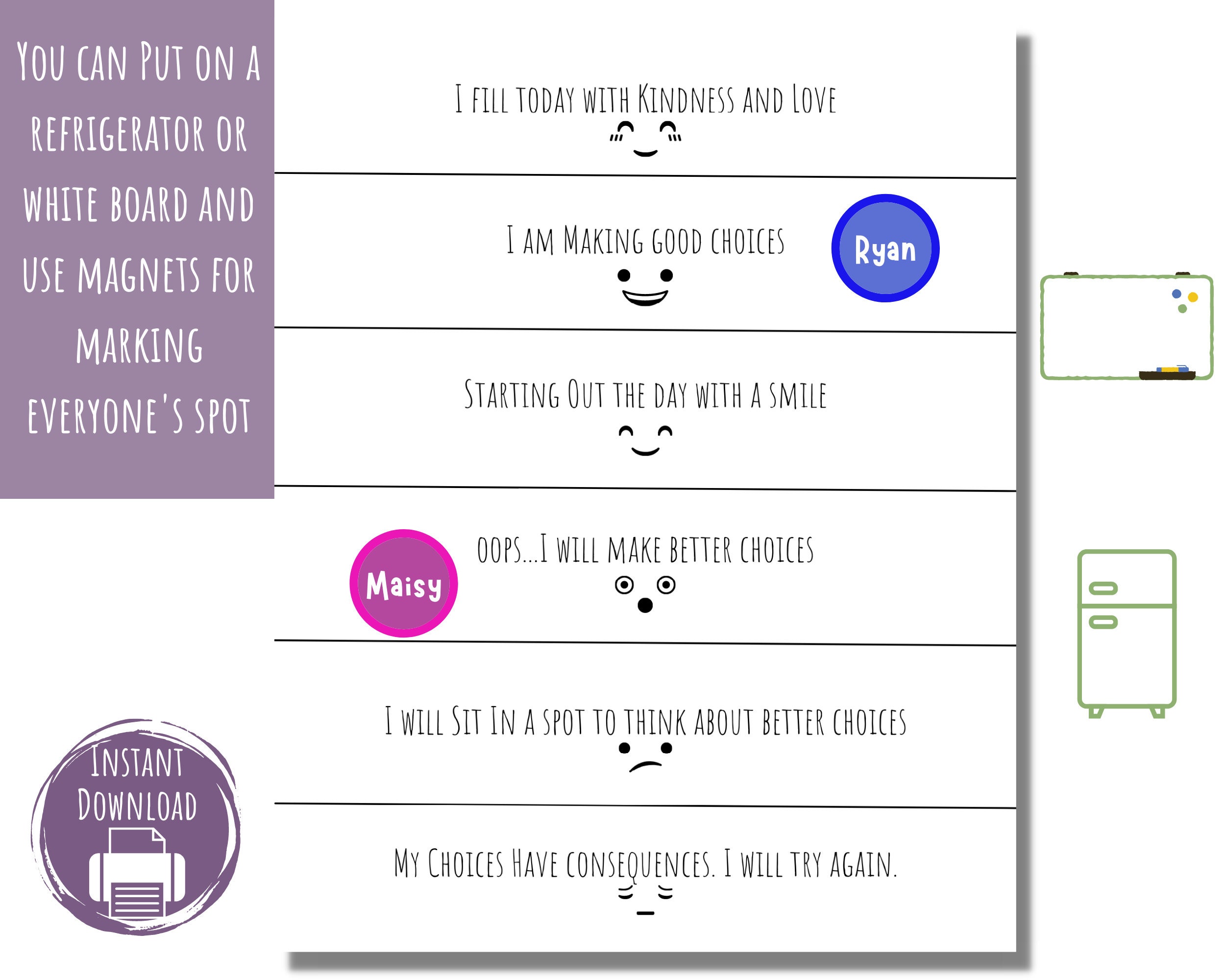 Kids Behavior Chart for Kids Printable DIY Toddler Chart Elementary ...
