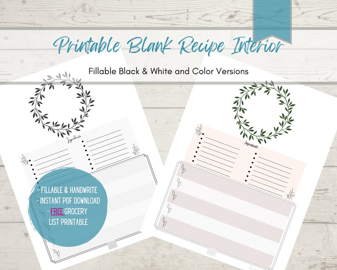 EDITABLE Printable Cookbook Pages Kitchen Binder Blank Cookbook Pages ...