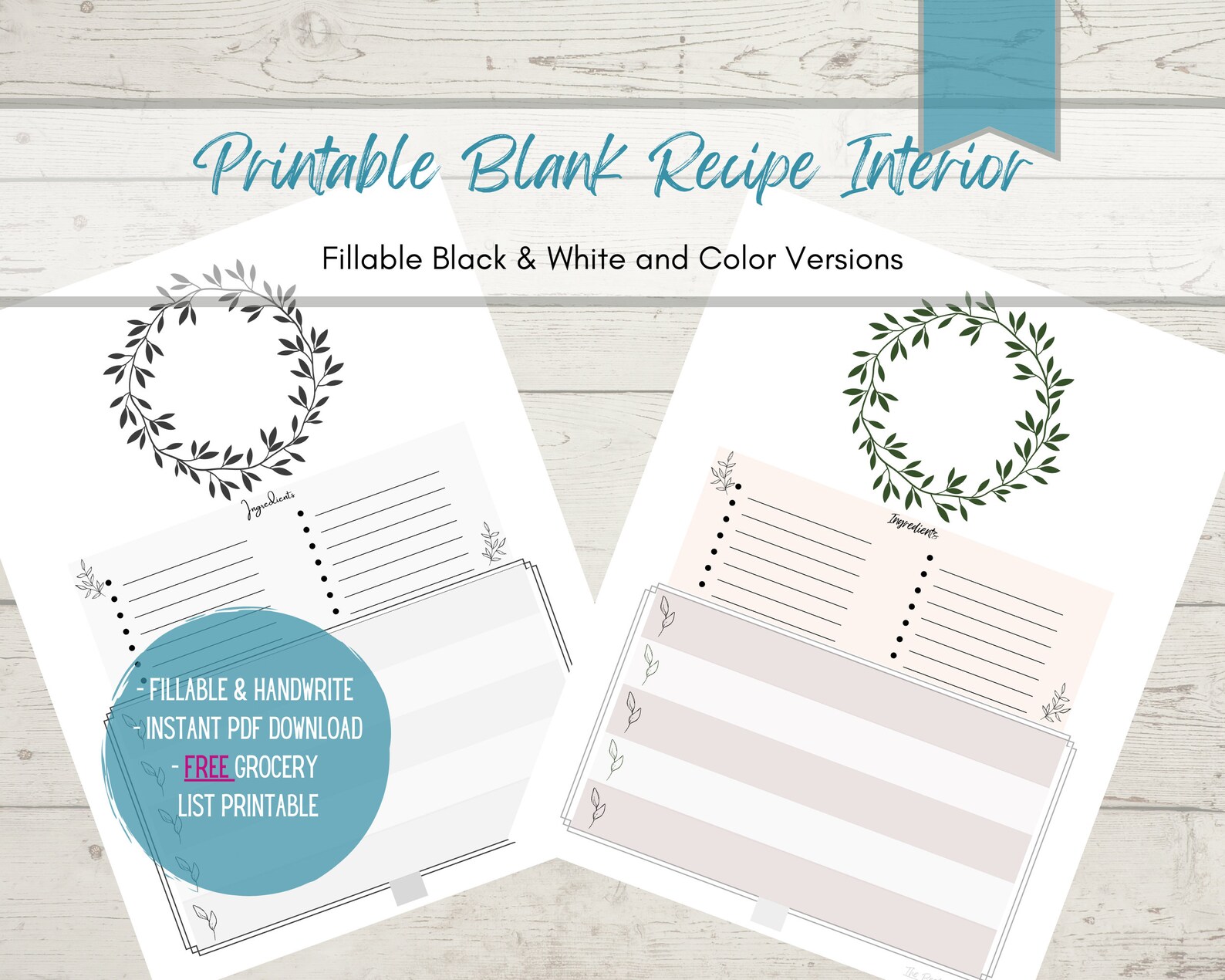 EDITABLE Printable Cookbook Pages Kitchen Binder Blank Cookbook Pages ...
