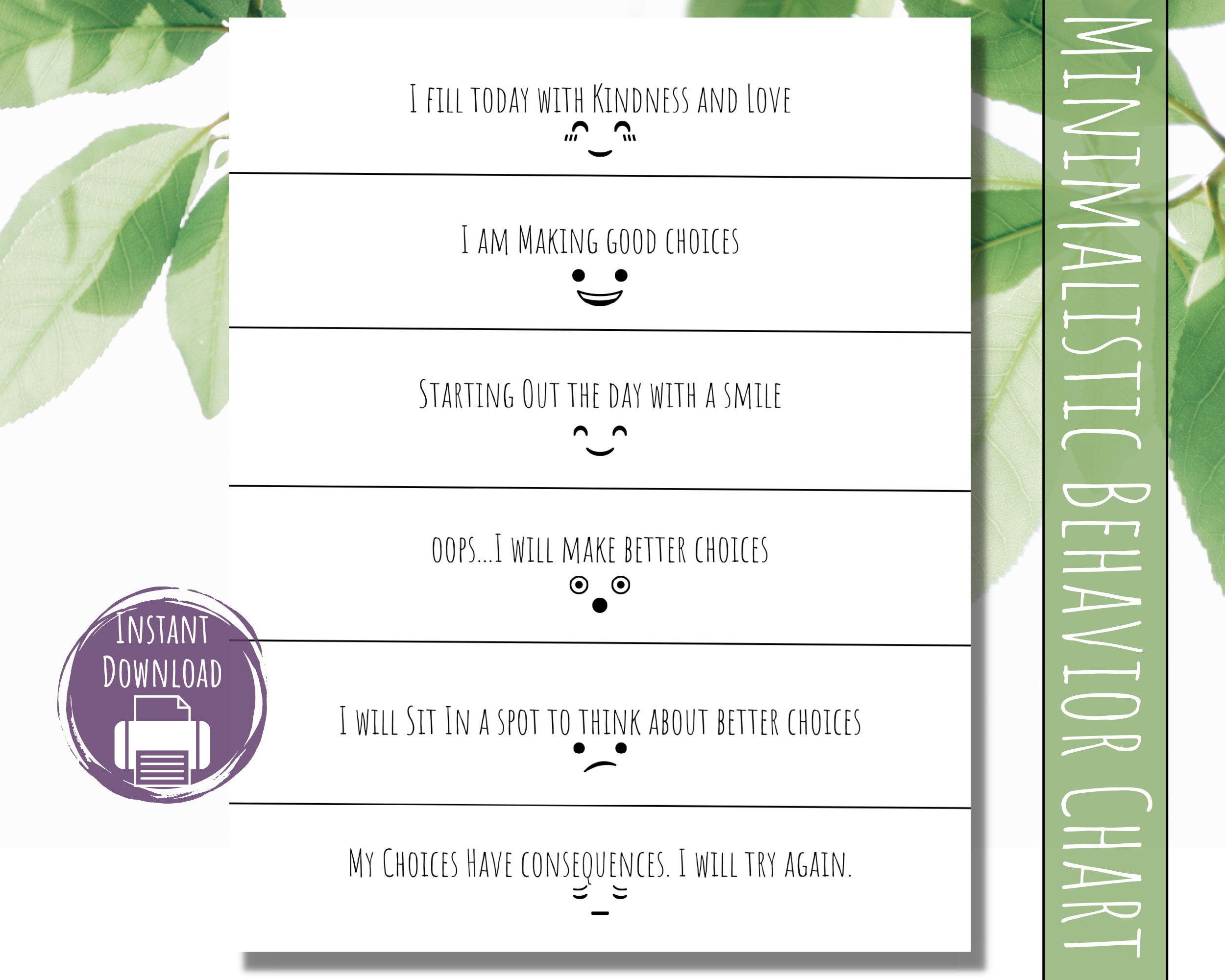 Kids Behavior Chart for Kids Printable DIY Toddler Chart Elementary ...