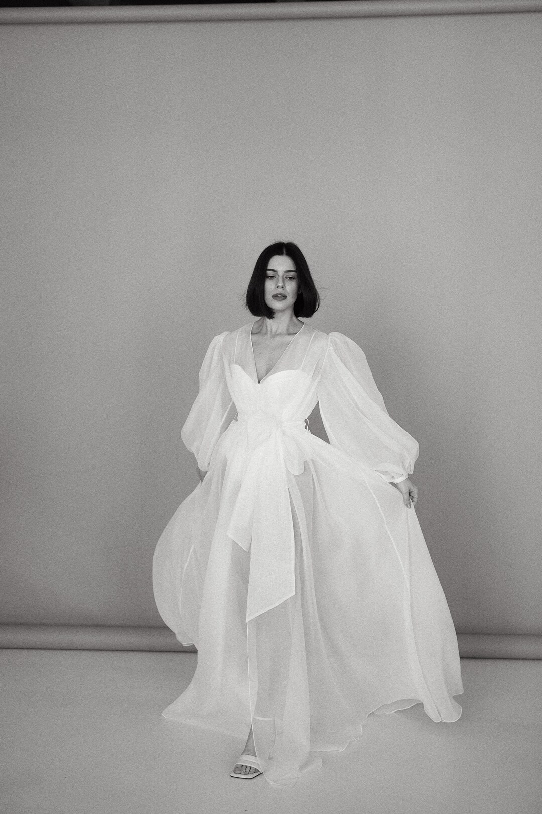 Voluminous Bridal Tulle Robe With a Belt. Wedding Morning Lingerie ...