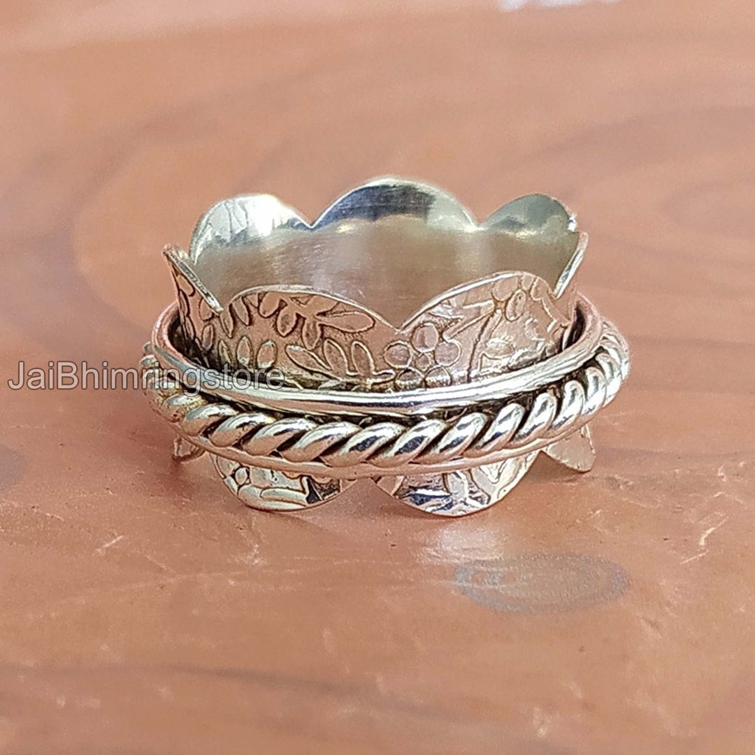 Leaves Design Spinner Ring, 925 Sterling Silver Ring, Meditation Ring ...
