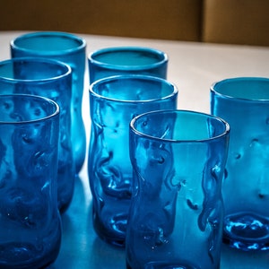 Vintage Blenko Dimpled Glass Pitcher With 8 Large Glasses Tumblers ...