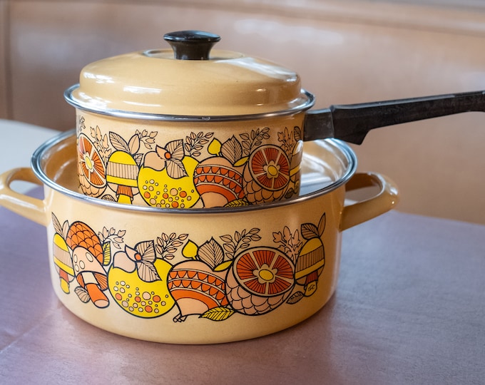 Mushroom Enamel Stock Pots With Lids by GHC- Vintage Set of Cooking ...