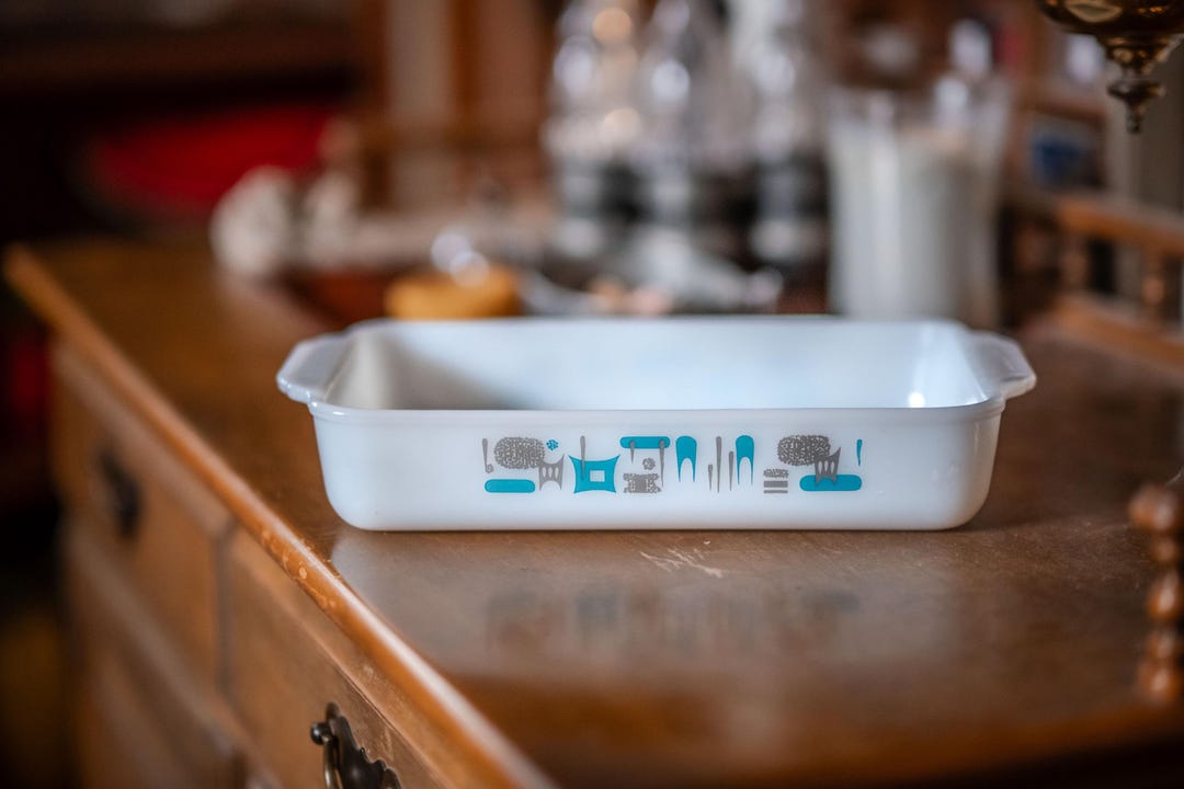 Classic MCM -vintage Fire King Atomic Blue Heaven Baking Dish- Retro ...