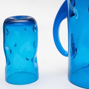 Vintage Blenko Dimpled Glass Pitcher With 8 Large Glasses Tumblers ...