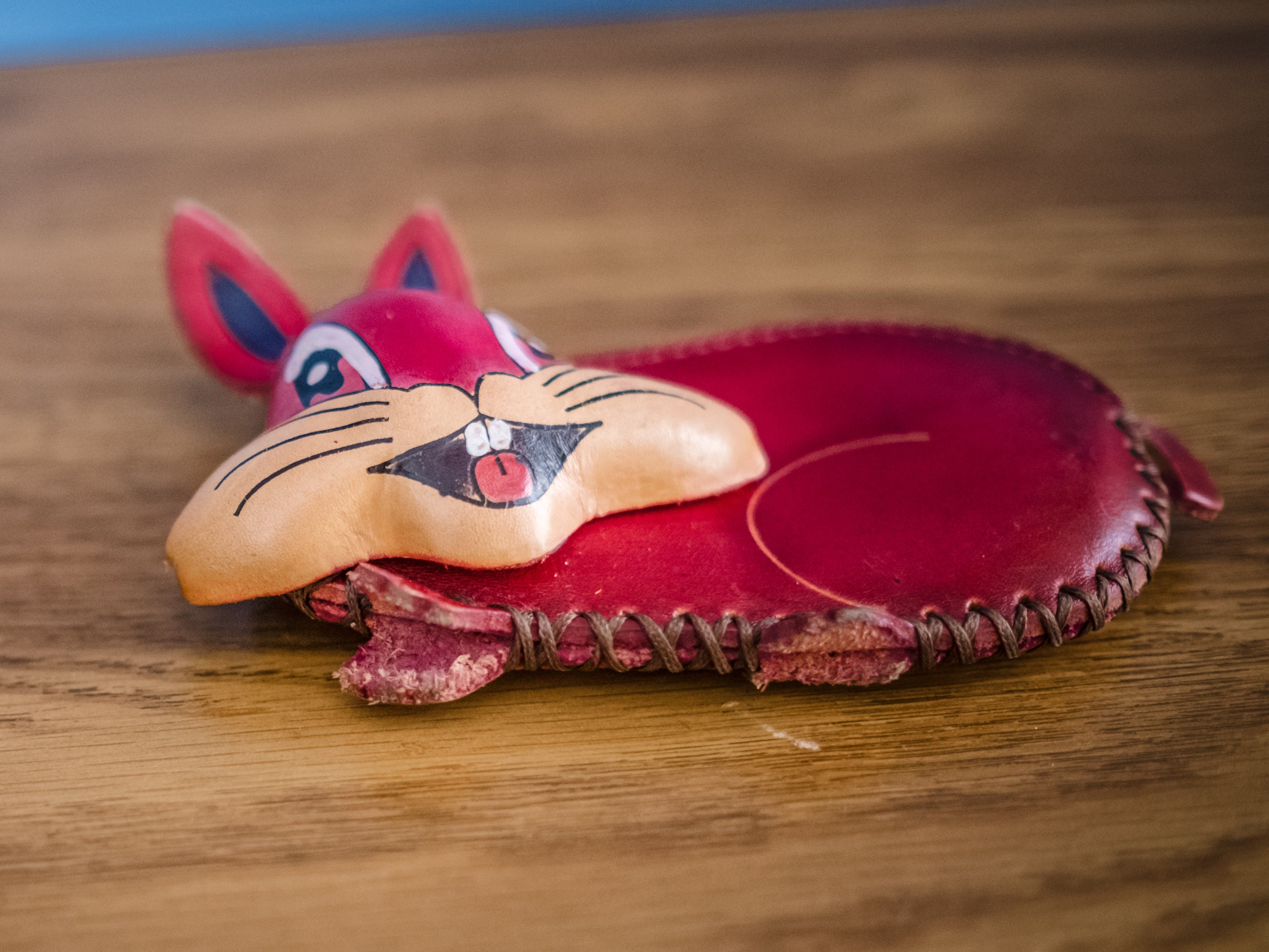 Vintage Leather Bunny Wallet Handmade Reddish Purple Rabbit Coin Purse ...