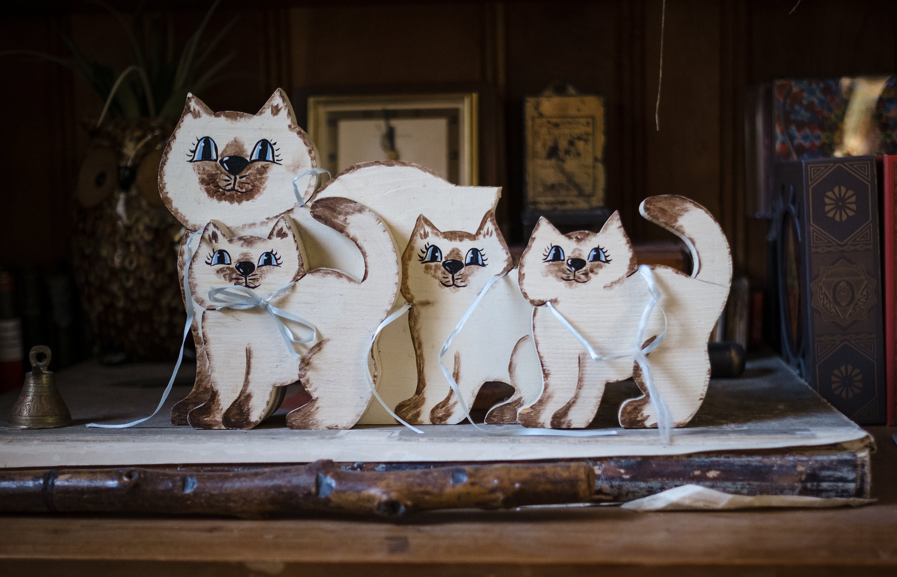 Weird Cats Wooden Cats One of a Kind Folk Art Crazy Cat Lady Perfect ...