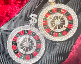 Gold Roulette Wheel Pendant With Dollar Sign Bail | Luxury Casino ...