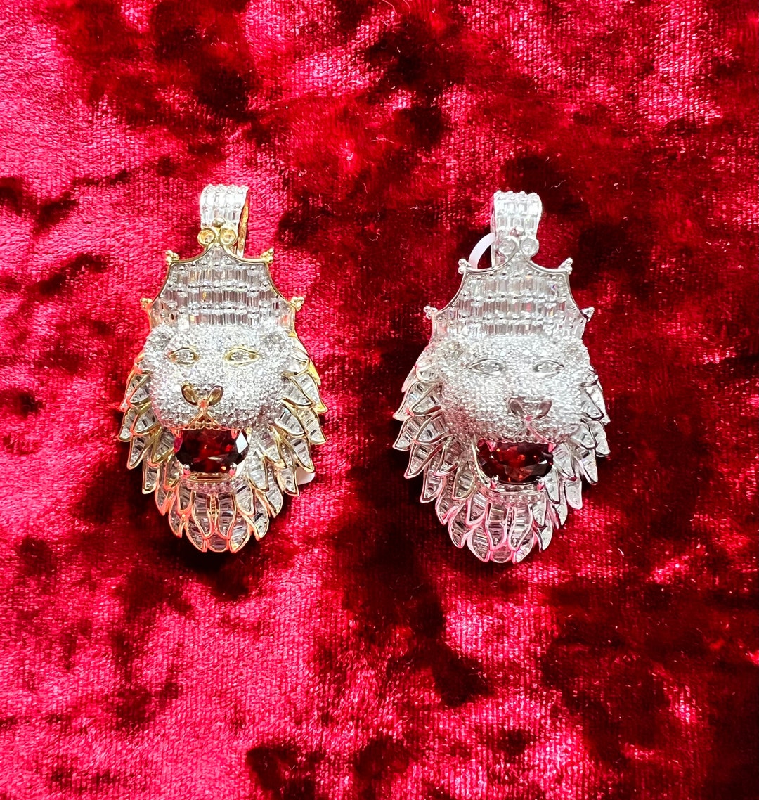 925 Sterling Silver Lion Head With Crown Pendant - Etsy