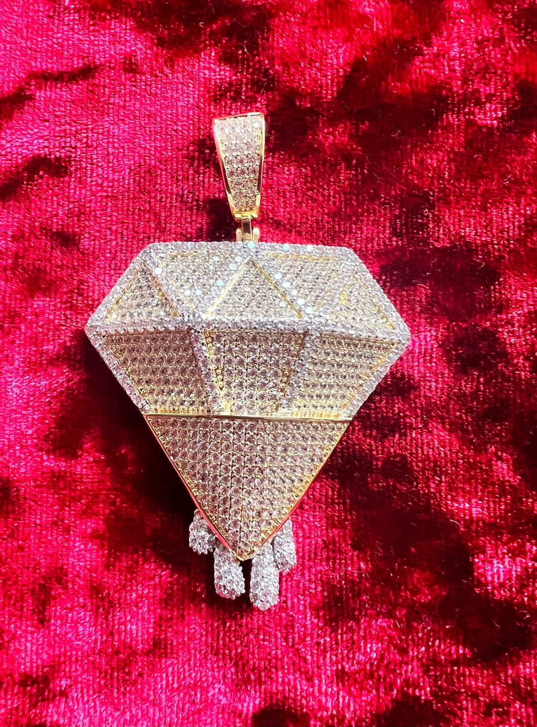 14kt Gold Finish Diamond Drip Pendant - Etsy