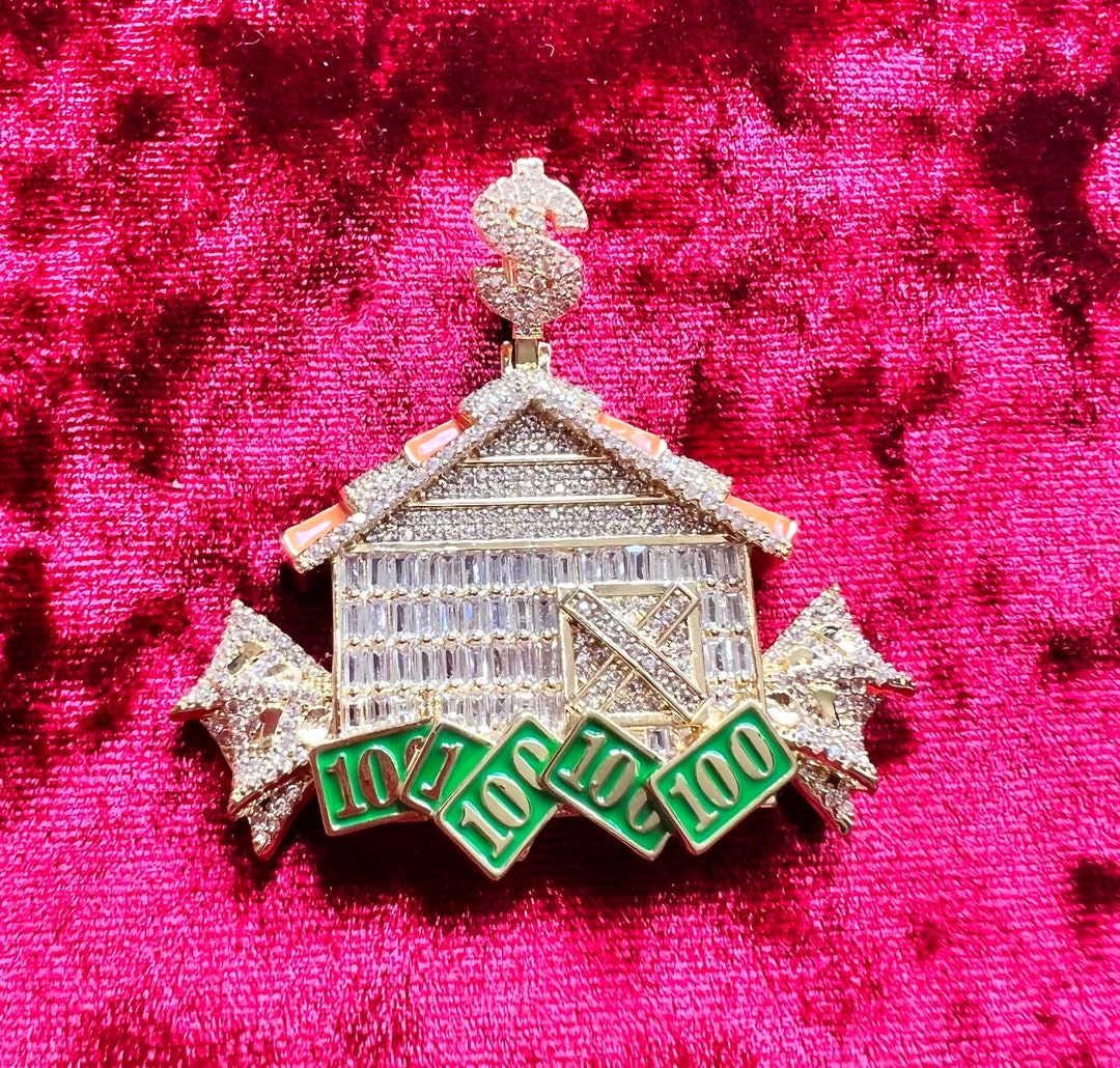 14kt Gold Finish Trap House Pendant - Etsy