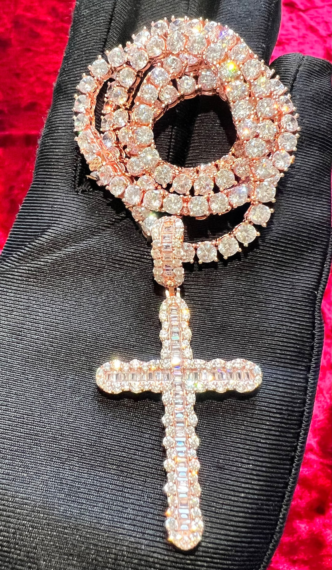 925 Sterling Silver Cross Chain Set - Etsy