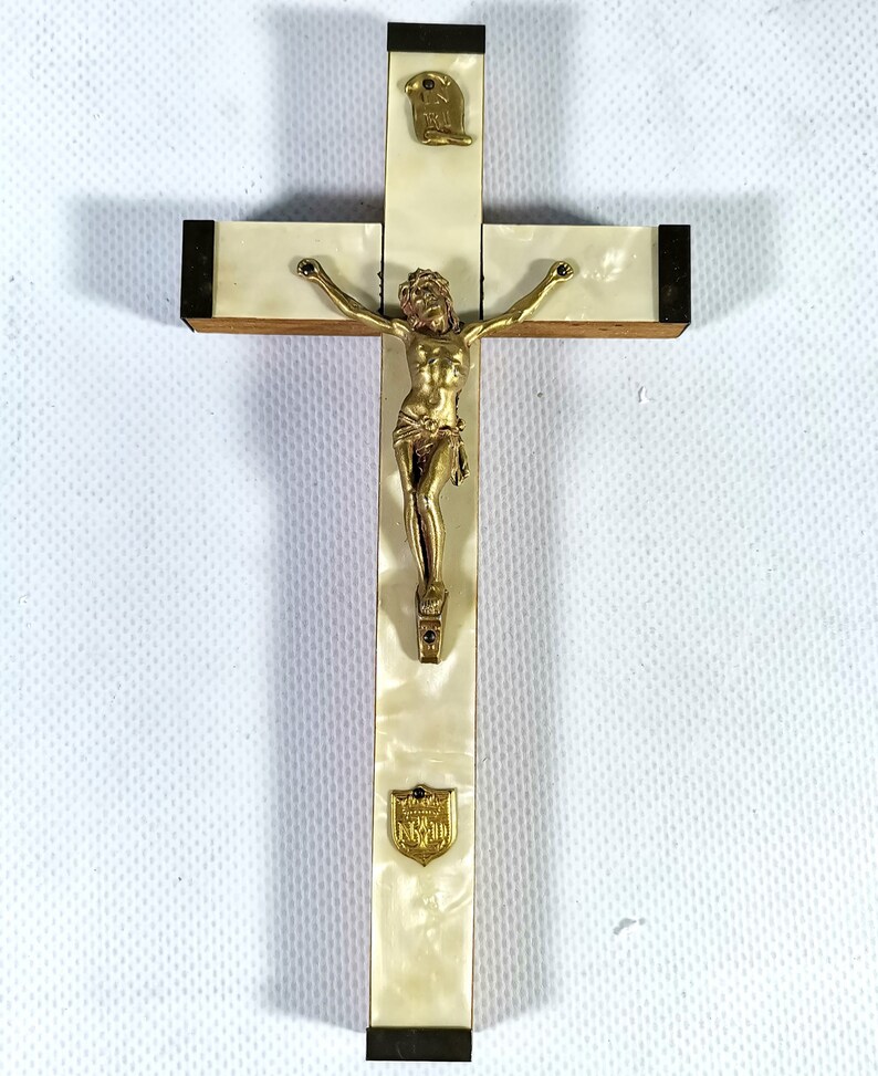 Vintage Wooden & Metal Religious Cross Crucifix for Wall and Tabletop ...
