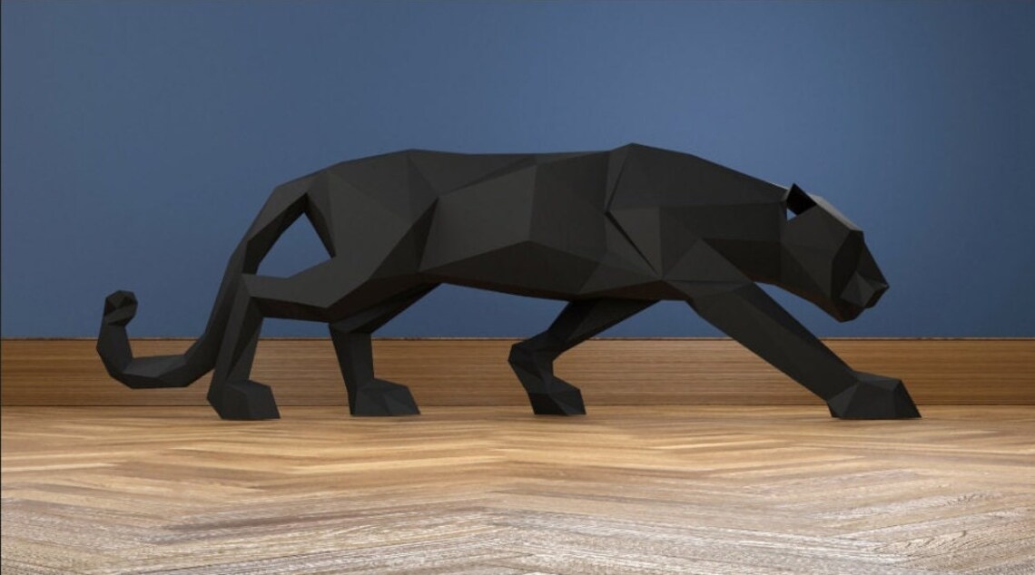 Panther, 3d Paper Panther, Sculpture, Home Decor, Papercraft, Black ...