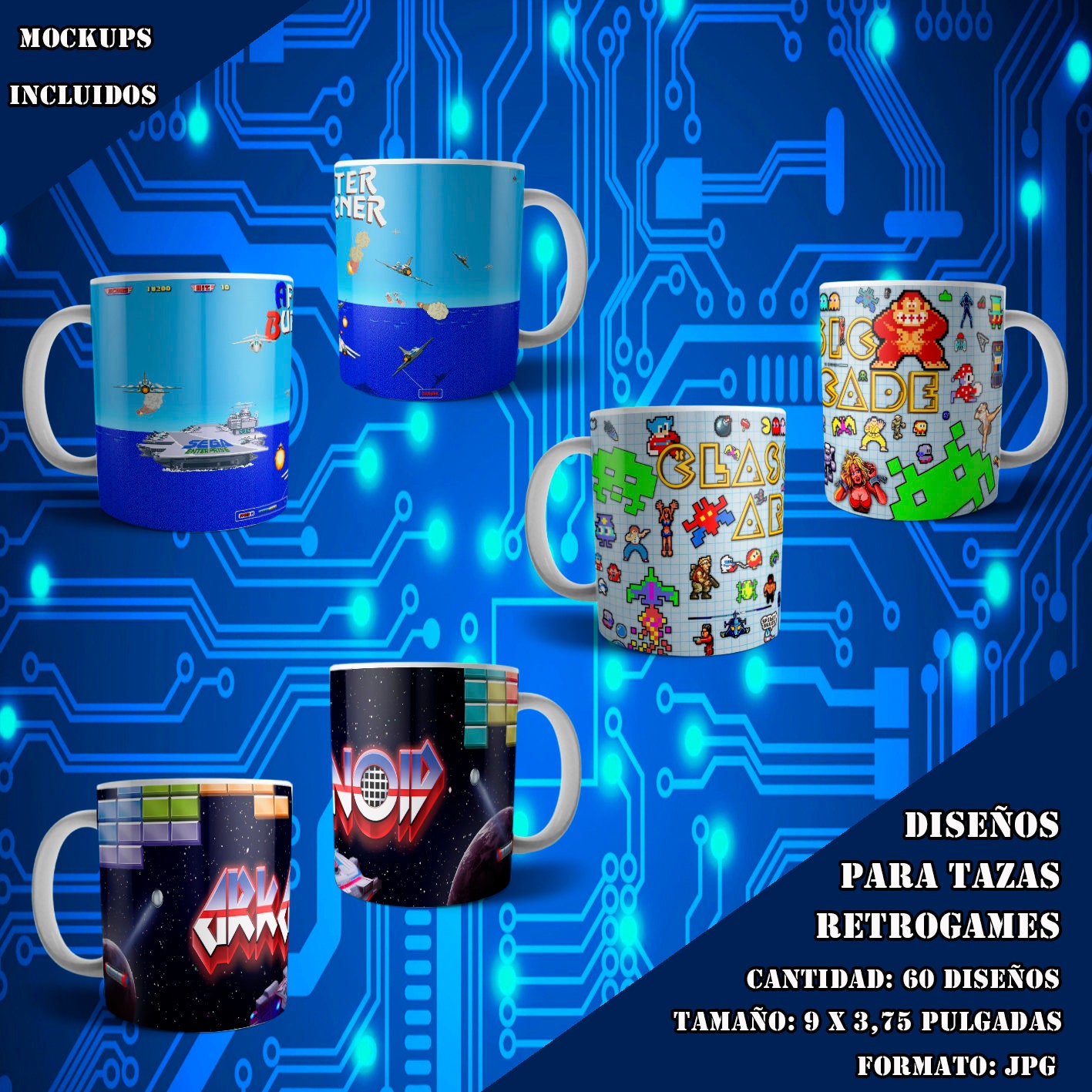 60 Digital Designs for Arcade Retro Games Mugs Mug Design Template ...
