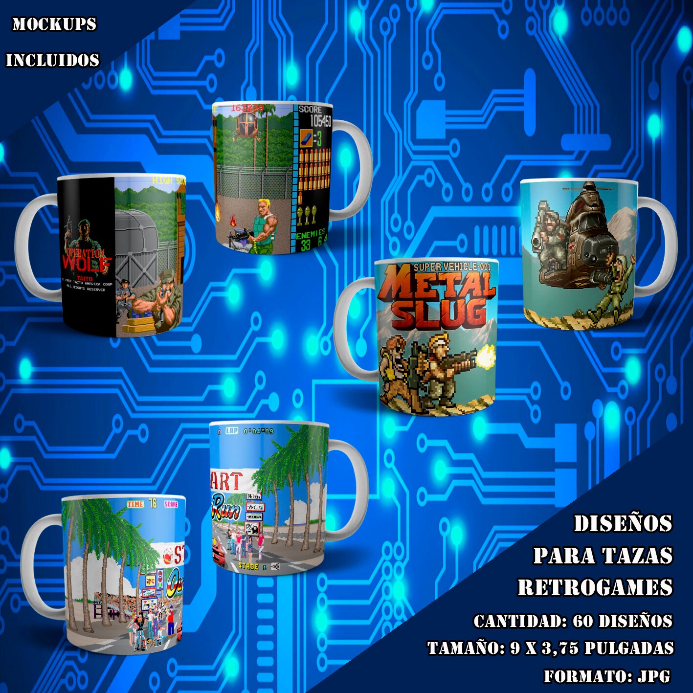 60 Digital Designs for Arcade Mugs Retro Games Mug Design Template ...