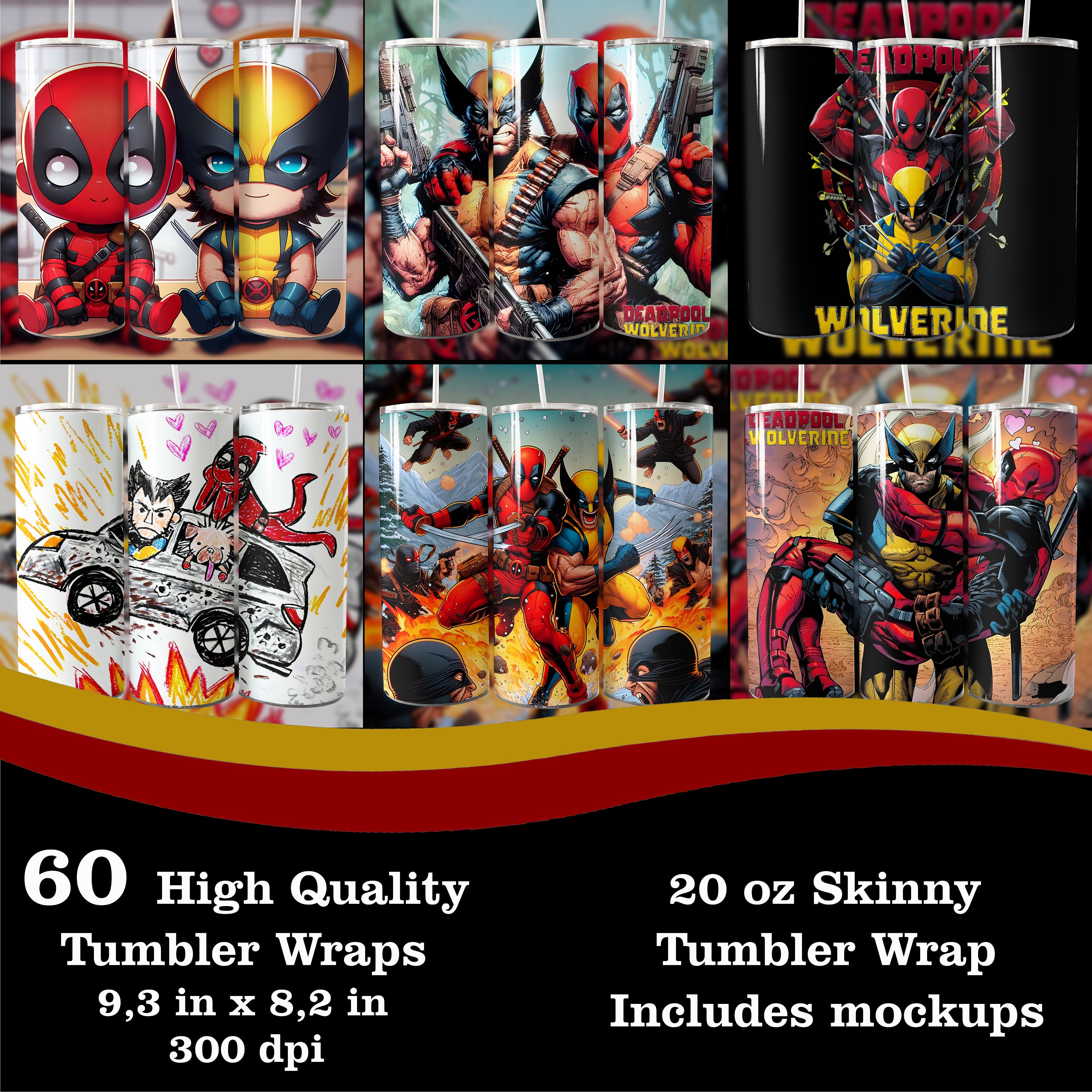 60 Deadpool and Wolverine Digital Designs for 20 Oz Tumblers, Deadpool ...