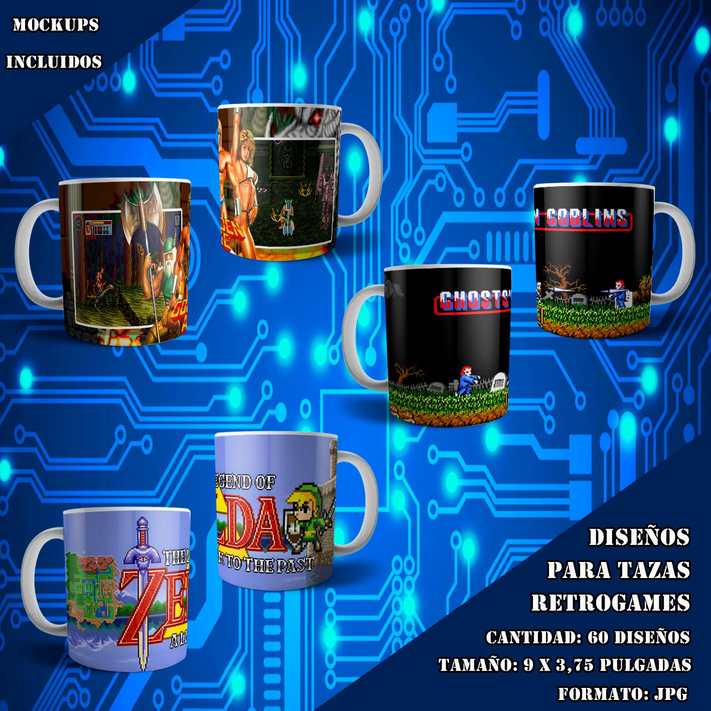 60 Digital Designs for Arcade Retro Games Mugs Mug Design Template ...