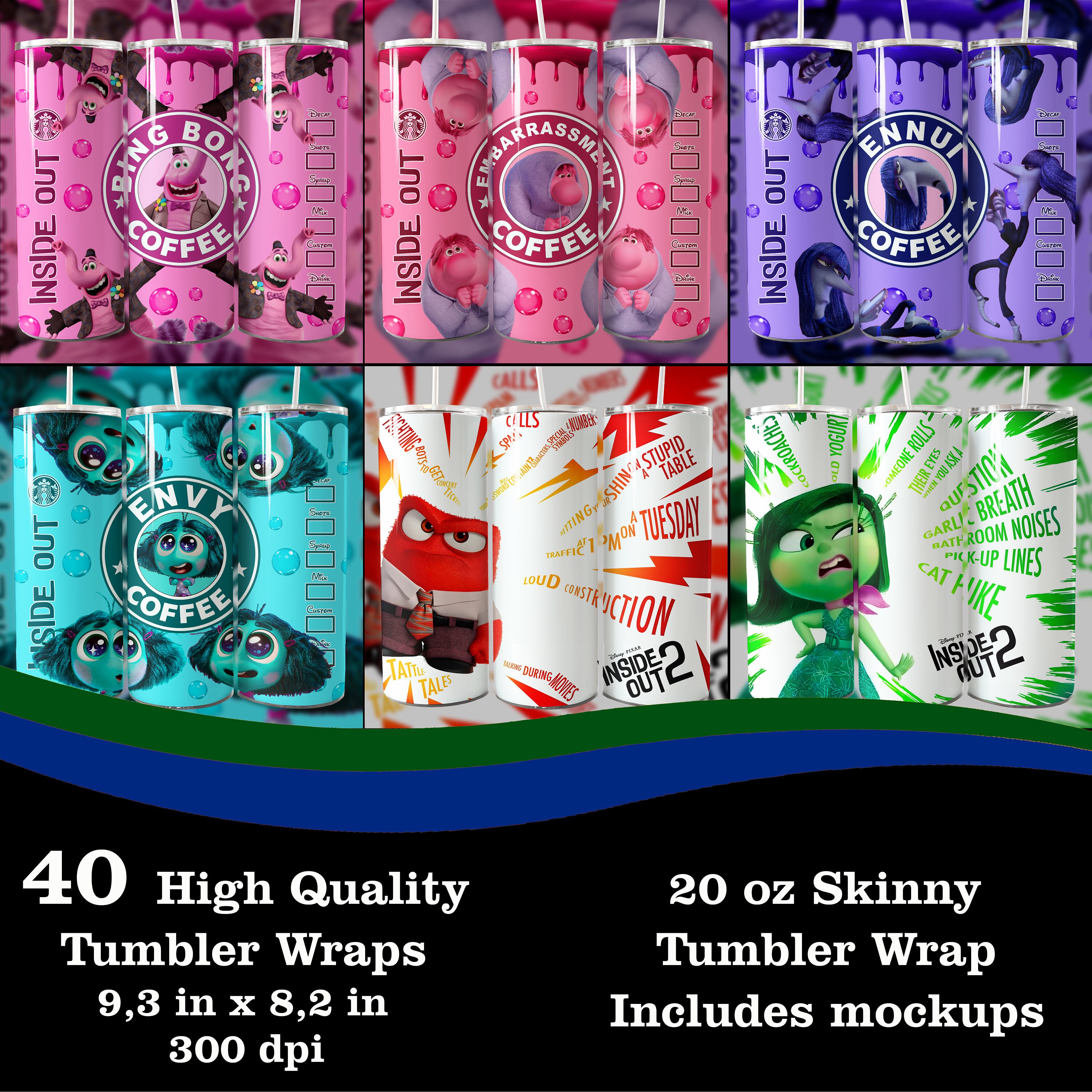 40 Inside Out 2 Digital Designs for 20 Oz Tumblers, Inside Out 2 20 Oz ...