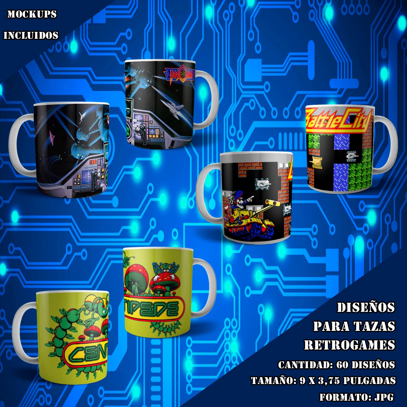 60 Digital Designs for Arcade Mugs Retro Games Mug Design Template ...