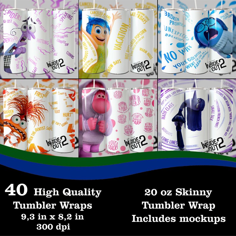 40 Inside Out 2 Digital Designs for 20 Oz Tumblers, Inside Out 2 20 Oz ...