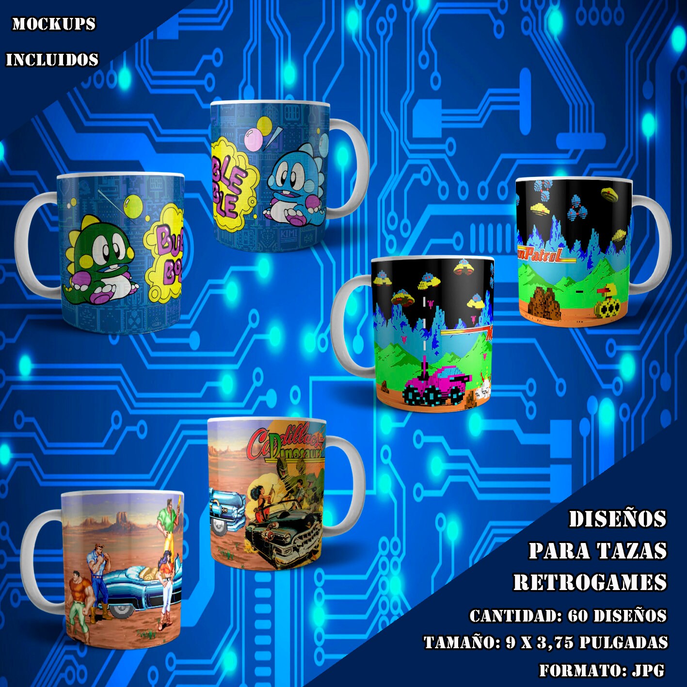 60 Digital Designs for Arcade Mugs Retro Games Mug Design Template ...