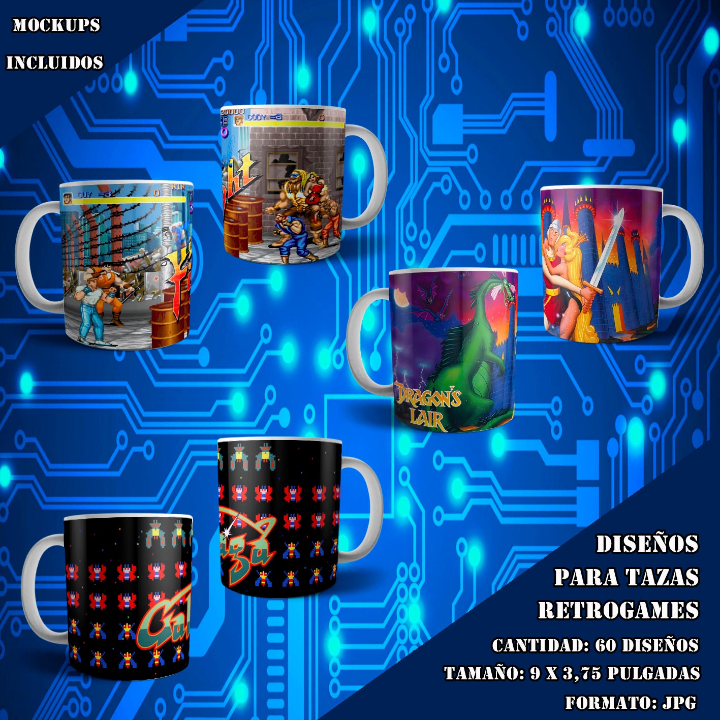 60 Digital Designs for Arcade Mugs Retro Games Mug Design Template ...