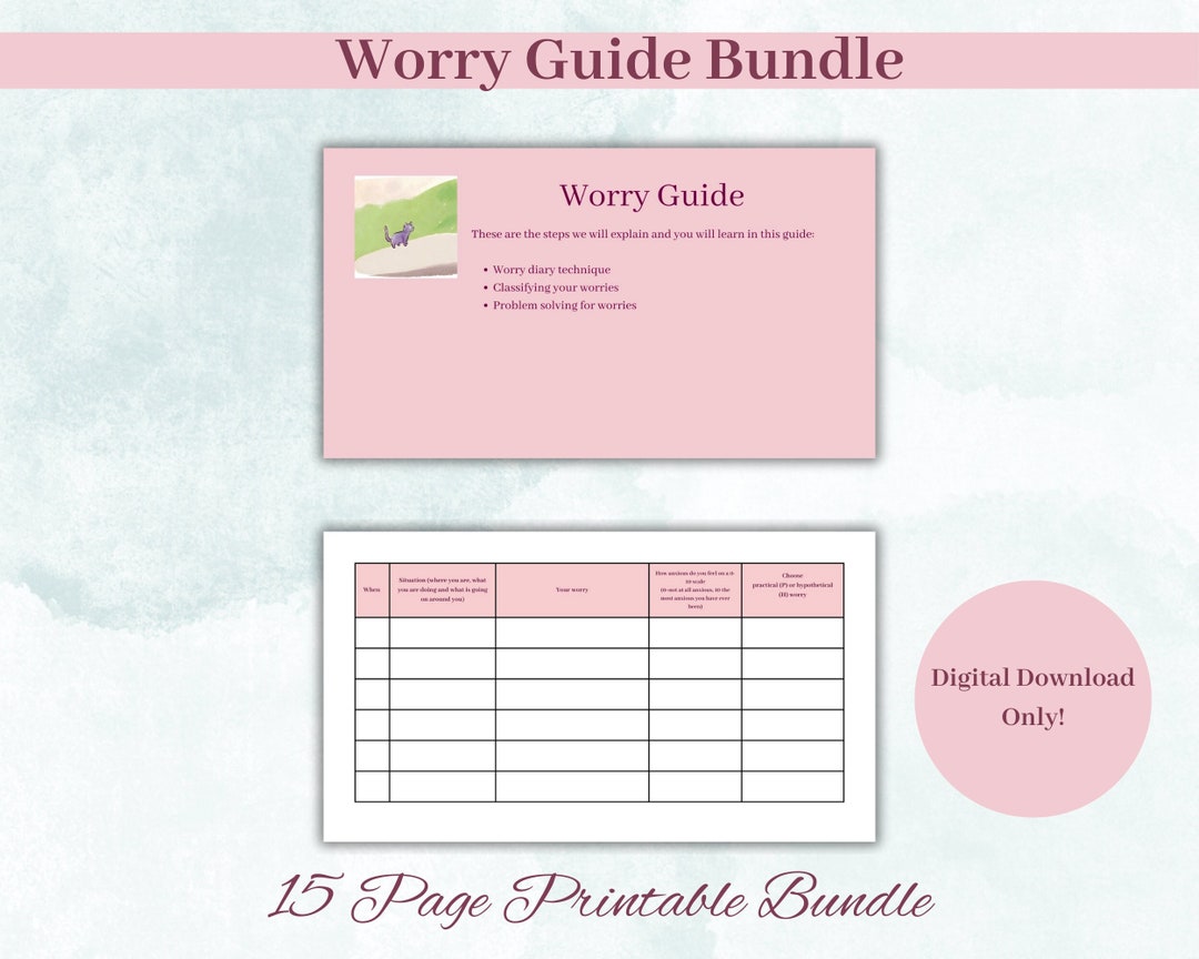 Worry Diary and Guide From Therapist, 15 Pages Printable Pdf, Anxiety ...