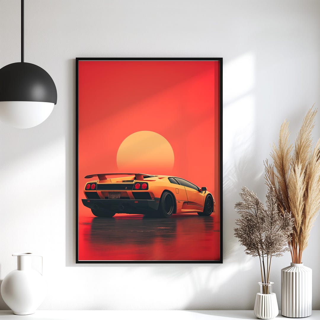 Lamborghini Diablo Poster – Retro Supercar Wall Art, Sunset Car Print ...