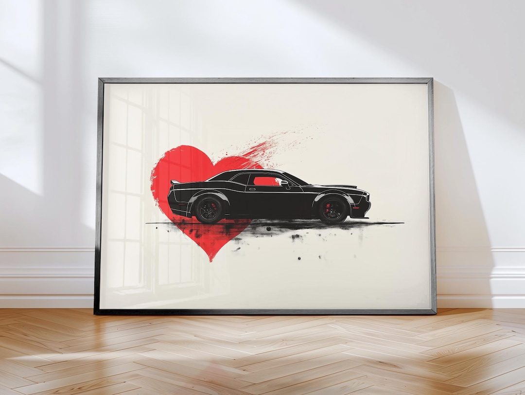 Minimalist Dodge Challenger Hellcat Art Print Valentine's Day Decor ...