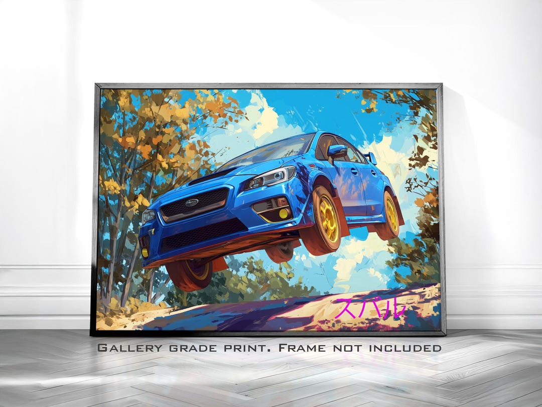 Subaru Rally Car Print – Matte WRX STI Wall Art, Jumping Blue Subaru ...
