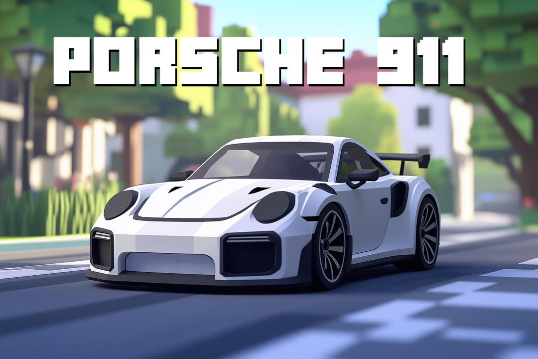 Porsche 911 Minecraft-inspired Wall Art Fun Car Print for Kids Room ...