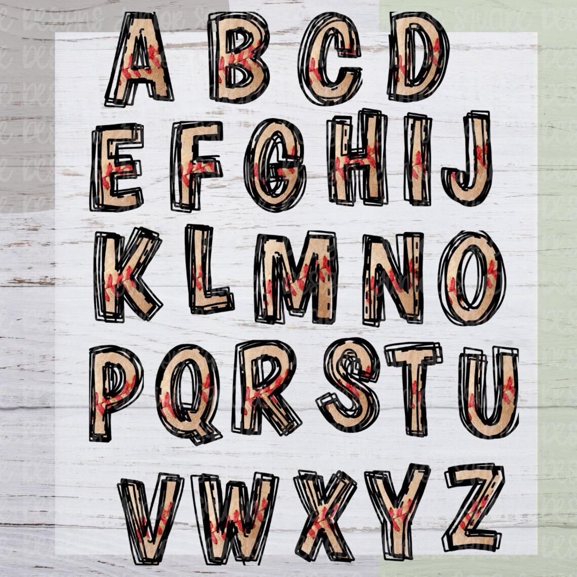 Baseball Themed Full Color PNG Alpha Font Clipart | Etsy