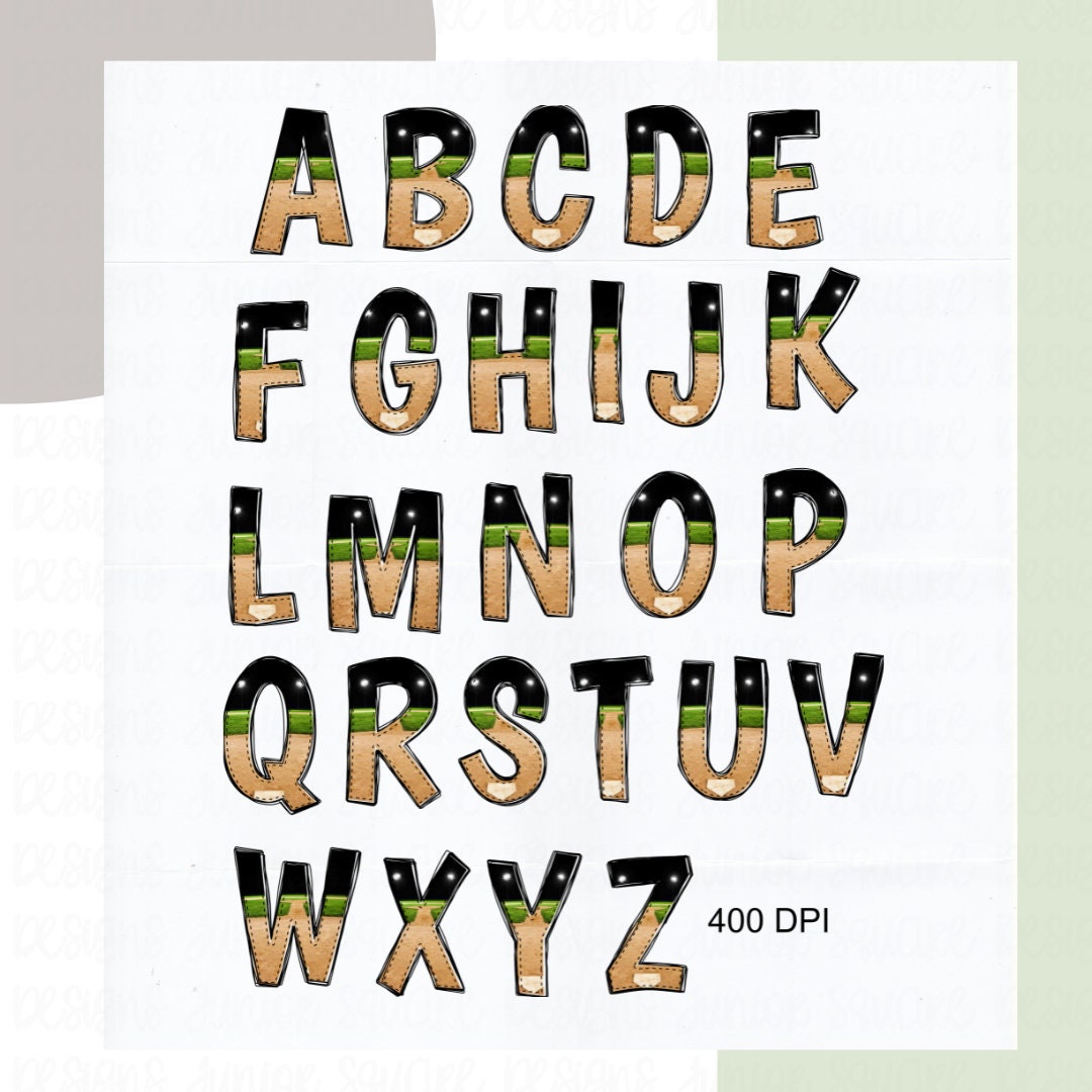 Baseball Themed Full Color PNG Alpha Font Clipart | Etsy