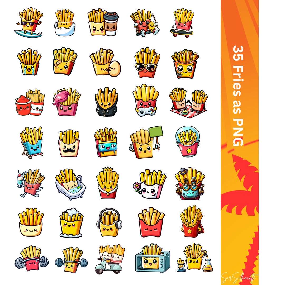 Cute Fries Digital Design for Stickers - PNG Files to Download - Etsy