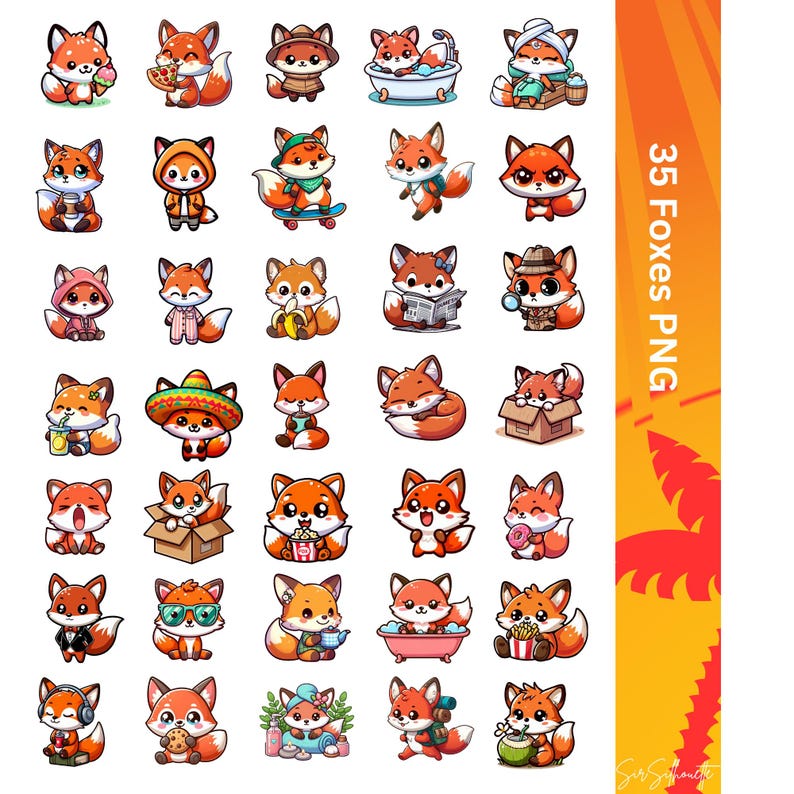 Cute Fox Digital Design for Stickers - Etsy