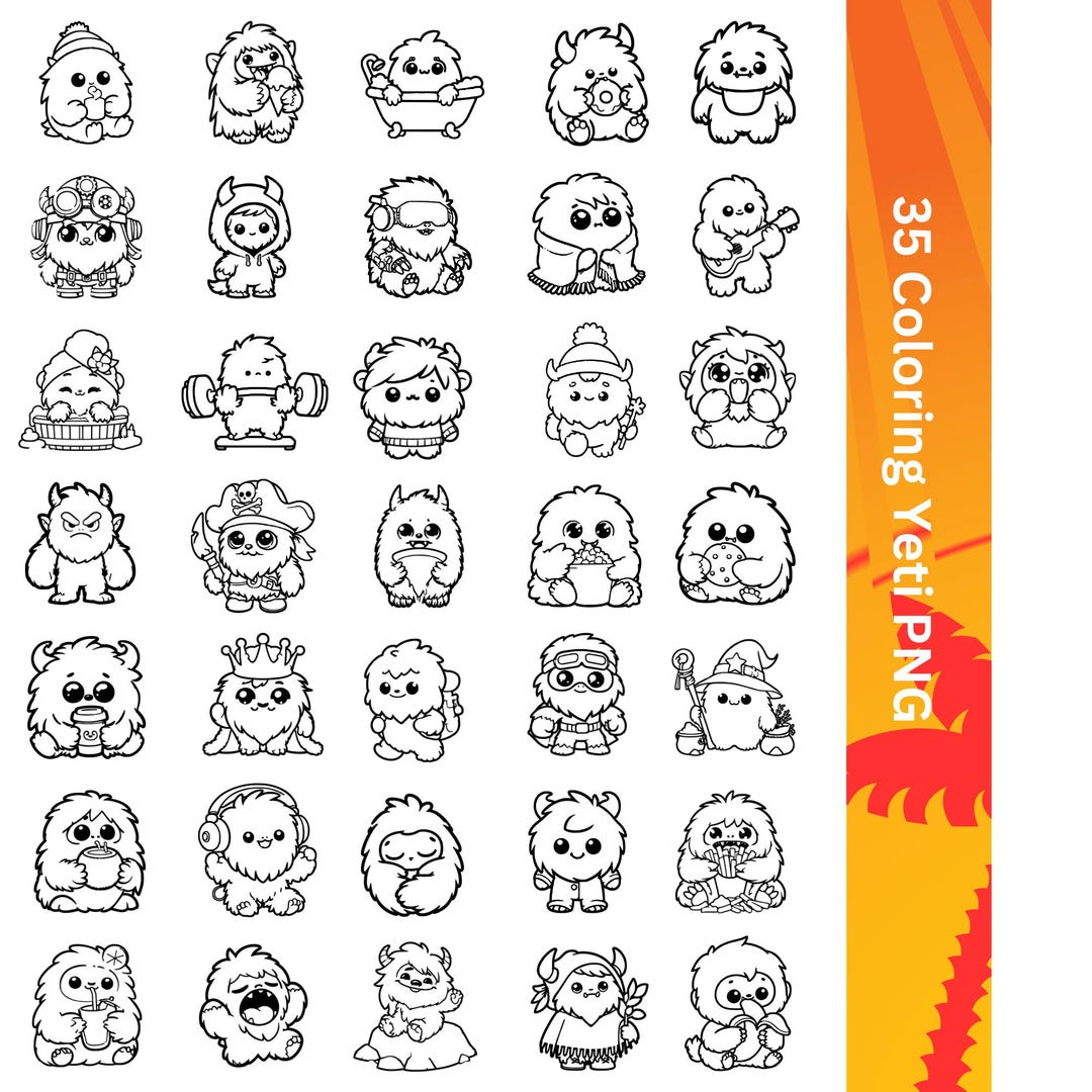 Cute Yetis for Coloring Book - PNG Files to Download - Etsy