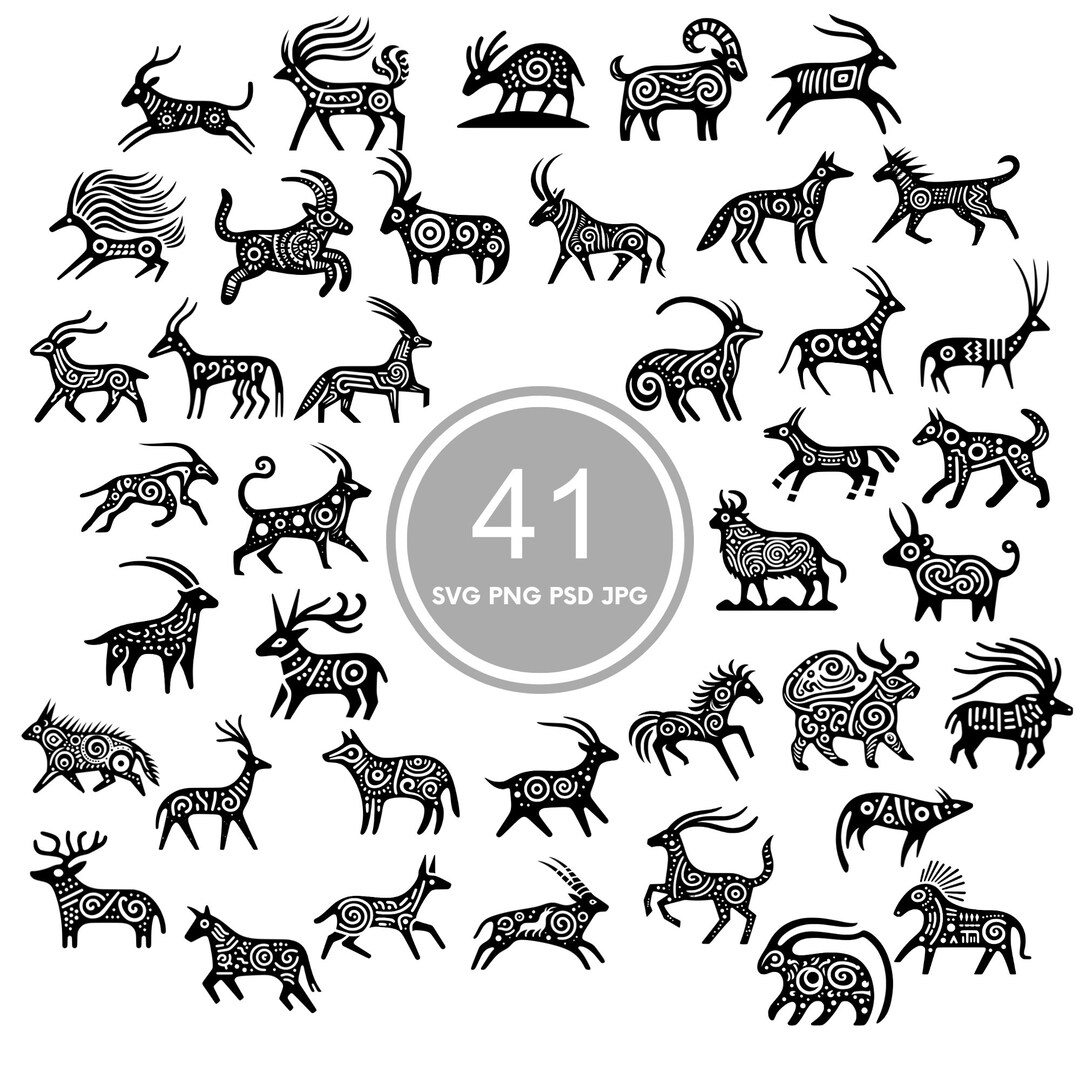 Rock Art Animals SVG Bundle, 41 Petroglyph Animals Designs, PNG, PSD ...
