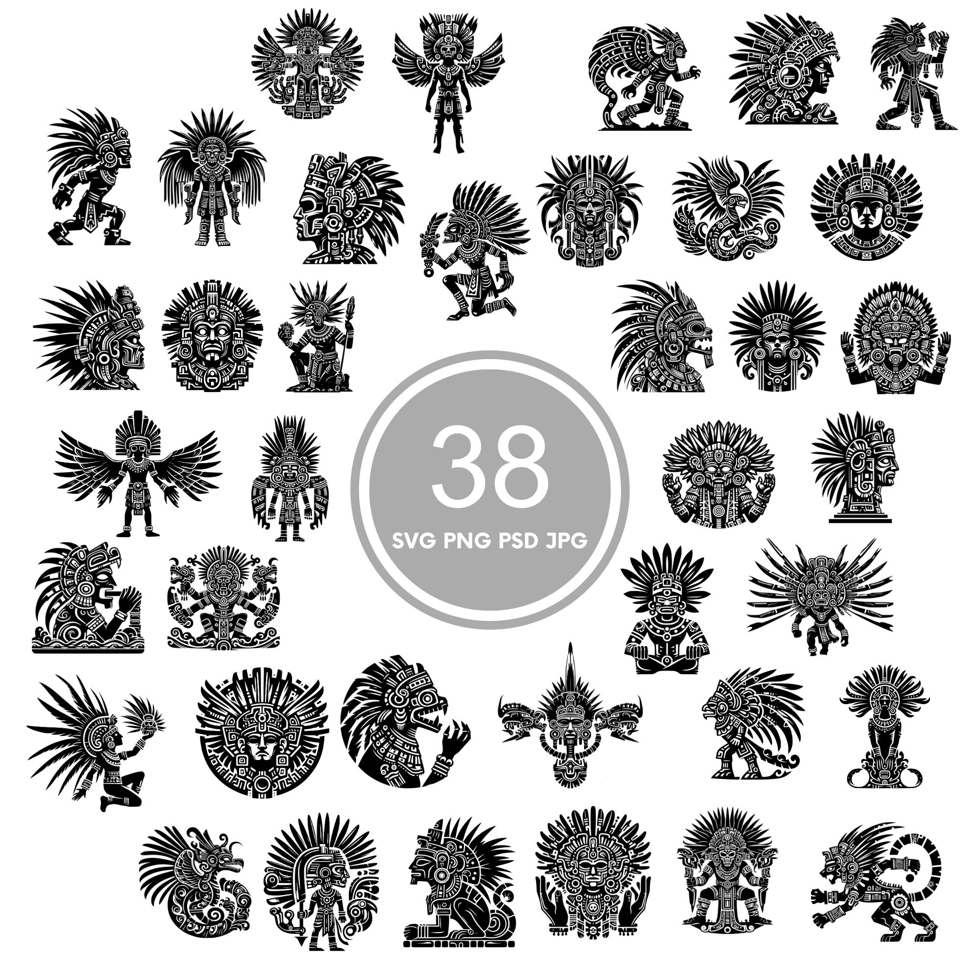 Aztec God Design SVG, 38 Svg Bundle, PNG, PSD - Etsy