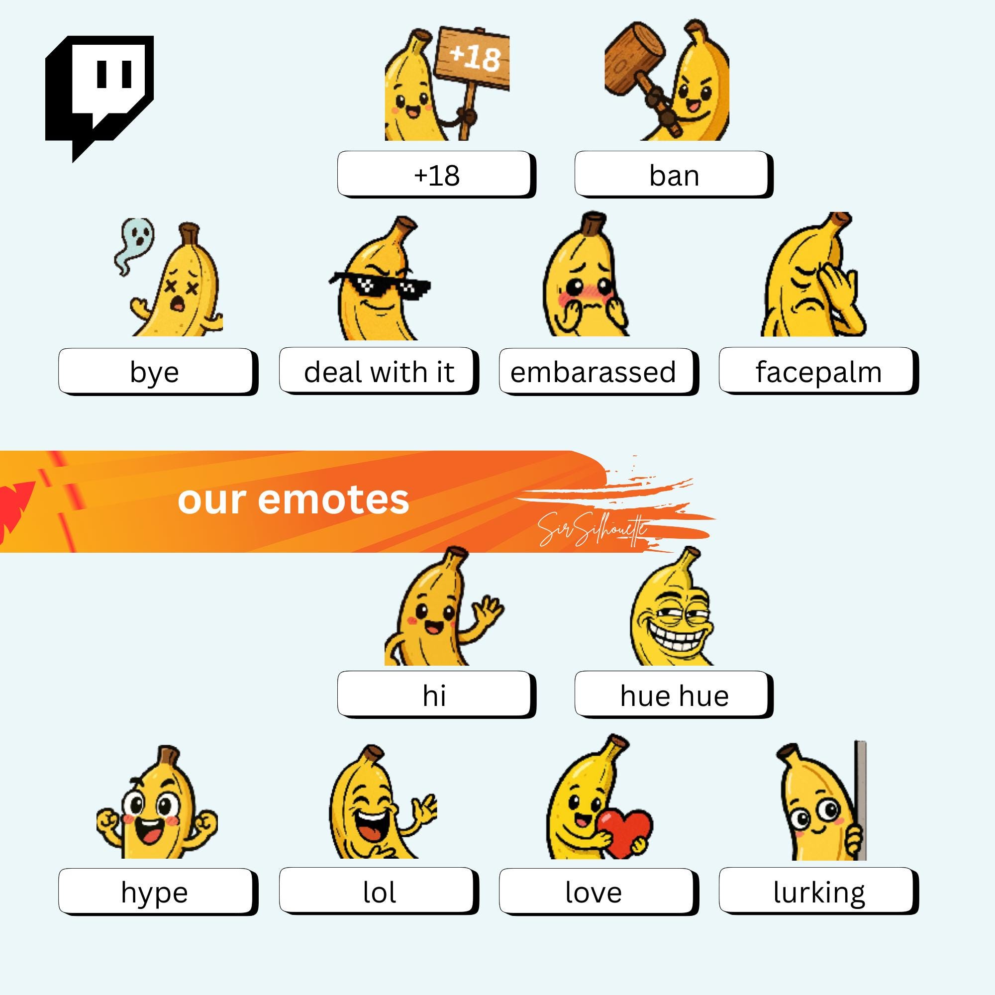 Banana Twitch Emotes Pack - 24 Funny Fruit Streamer Graphics - Etsy